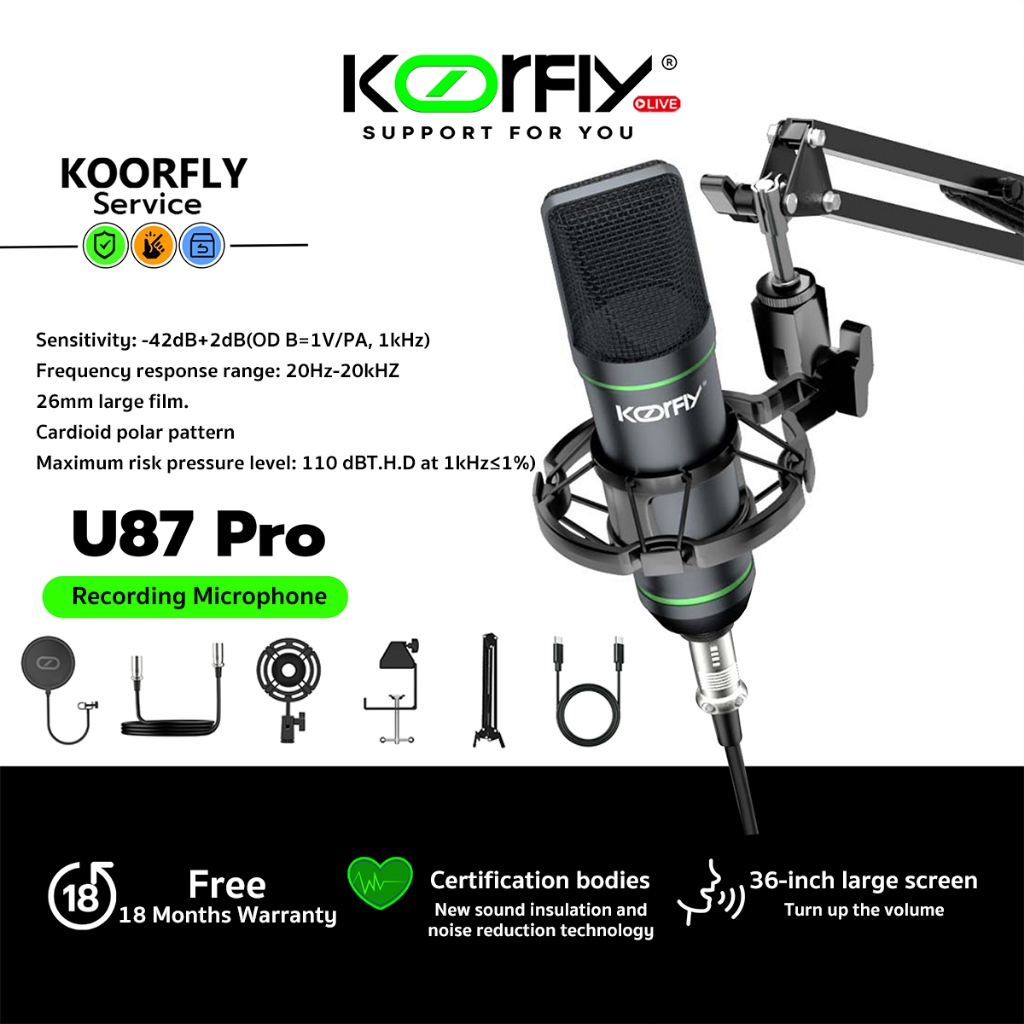 KOORFLY U87 PRO New Version Real 48V Studio Broadcasting Recording ...