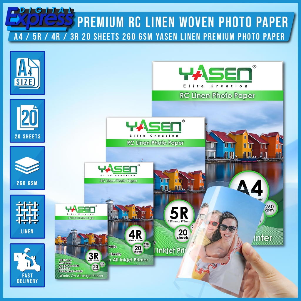 Yasen RC Linen Woven 3R 4R 5R A4 Premium Photo Paper 20 pcs Resin ...