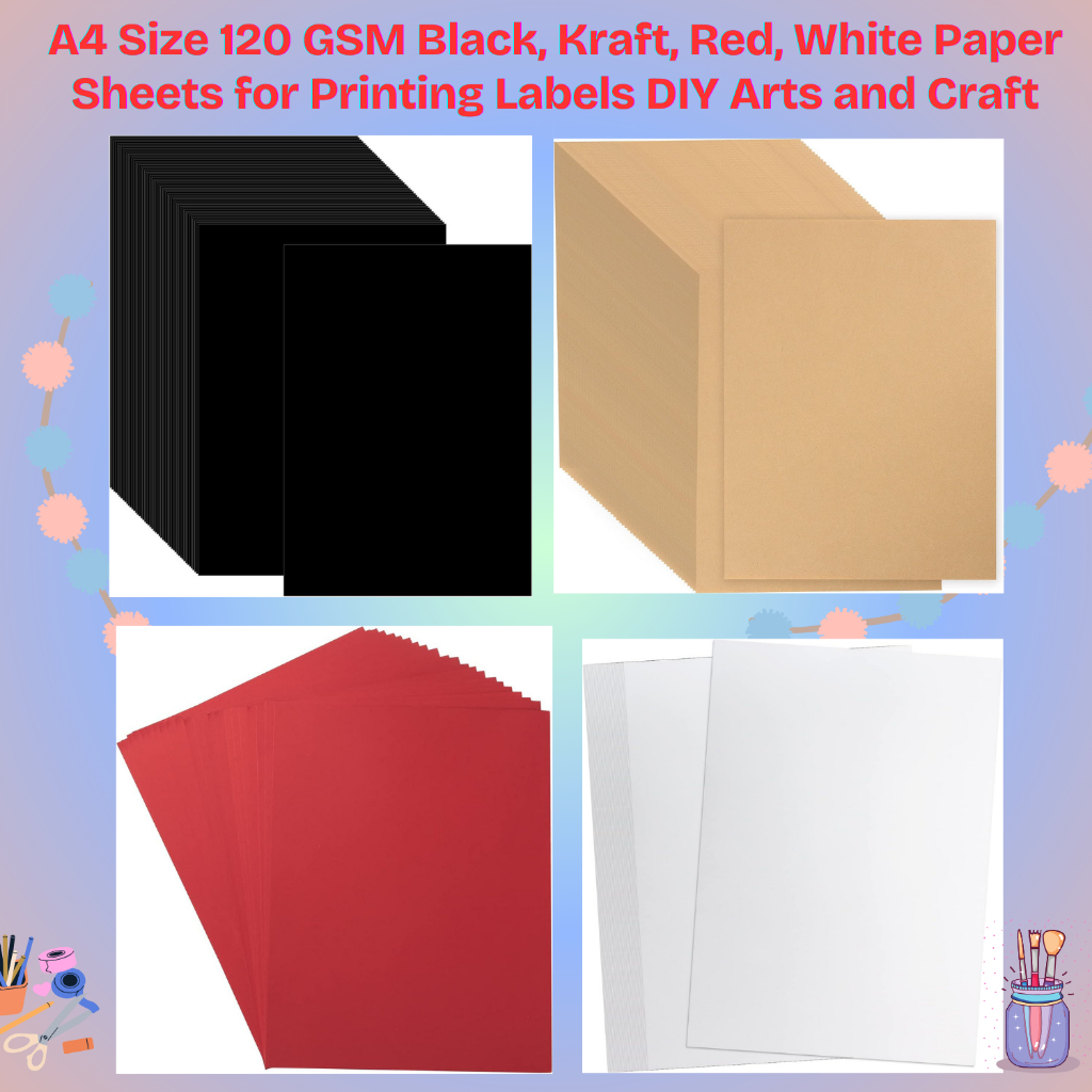 A4 Size 120 GSM Black, Kraft, Red, White Paper Sheets for Printing ...