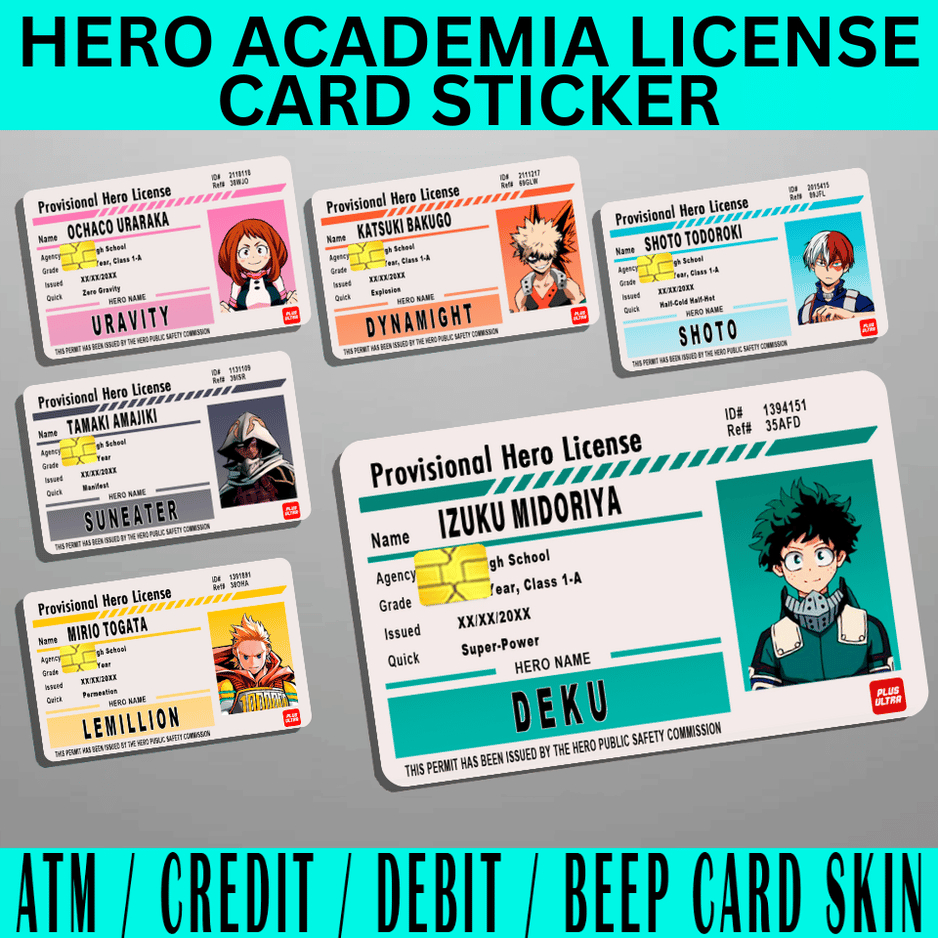MY HERO ACADEMIA HERO LICENSE Skin Card Sticker - Vinyl Matte Laminated ...
