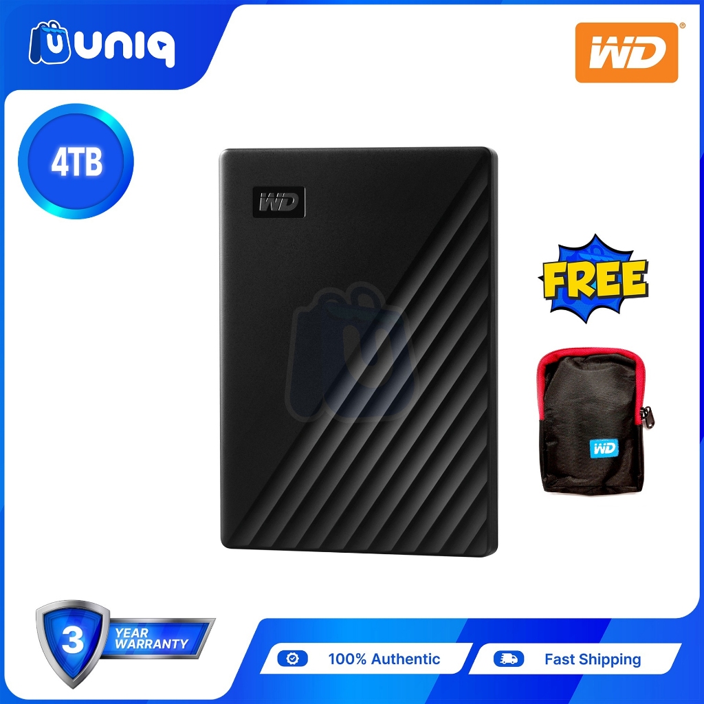 WD My Passport 4TB (Black) Portable Hard Drive with FREE WD Pouch ...