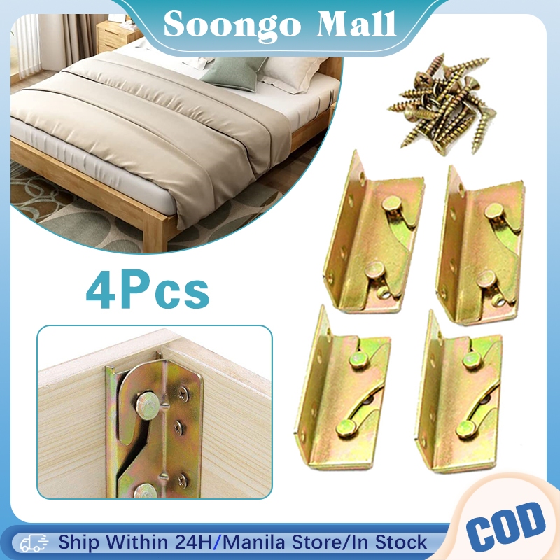 4PCS Bed Hardware Brackets Self Lock Hinges Bed Frame Connectors With ...