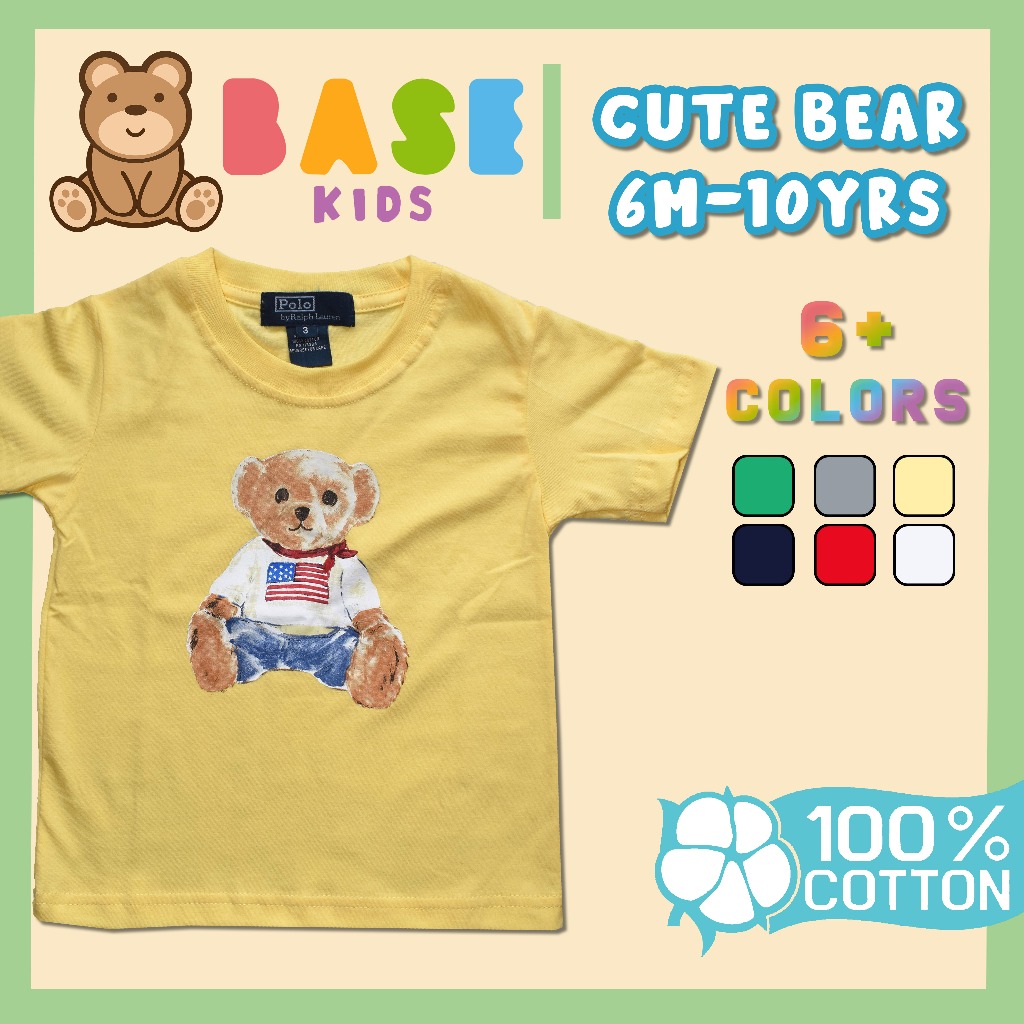 BASE KIDS Cute Bear Shirt for Kids High Quality Cotton | Shopee Philippines