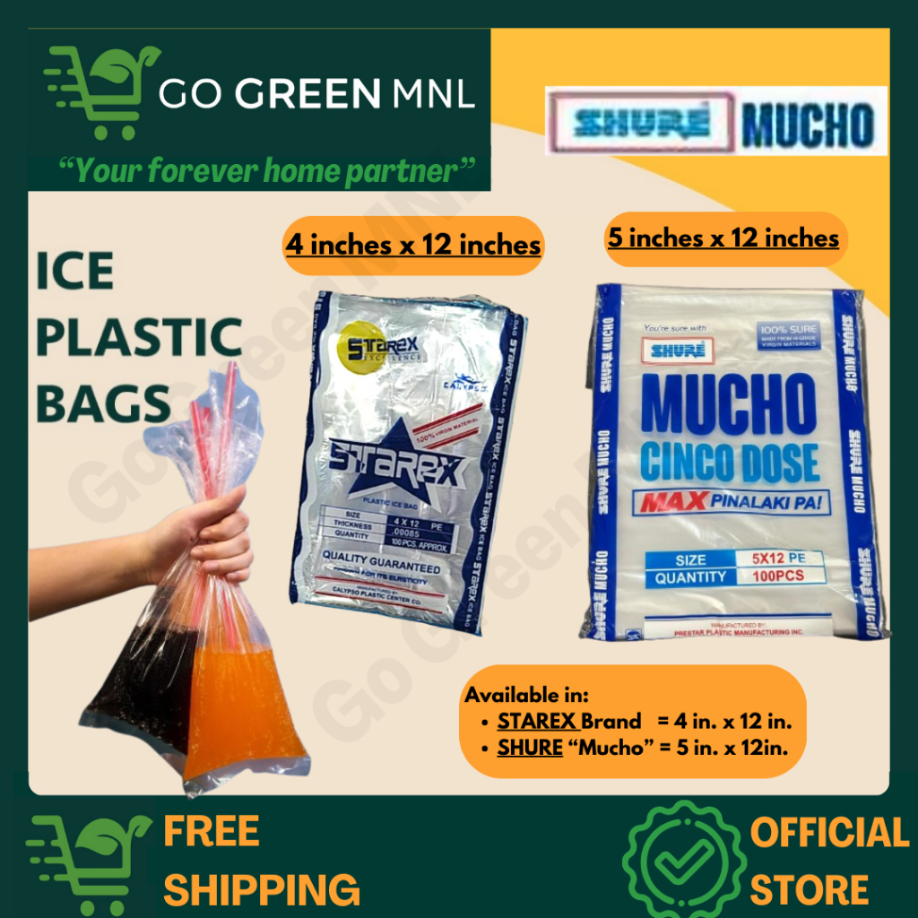 100pcs ICE BAG 4"x 12" & 5" x 12" Mucho Cinco Dose YELO PLASTIC SHURE ...