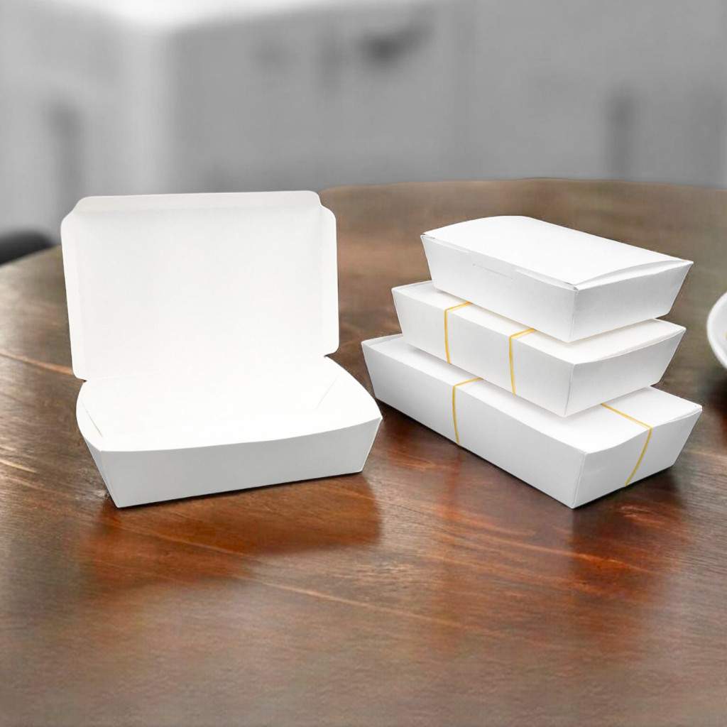 [20pcs] Spaghetti Box / Meal Box Plain White Disposable Paper Box Take ...