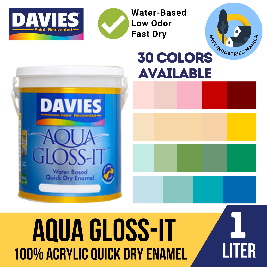 Davies Aqua Gloss It Odorless Water Based Paint 1 Liter 100% Acrylic Quick Dry Enamel Brix ...