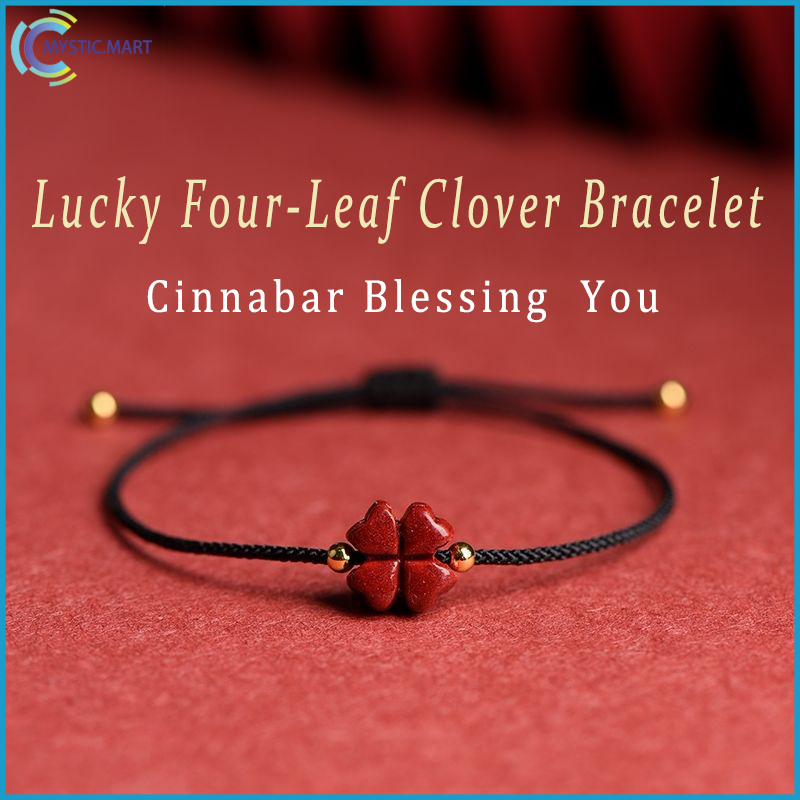 Handwoven Lucky Four Leaf Clover Red Rope Bracelet Adjustable Handmade ...