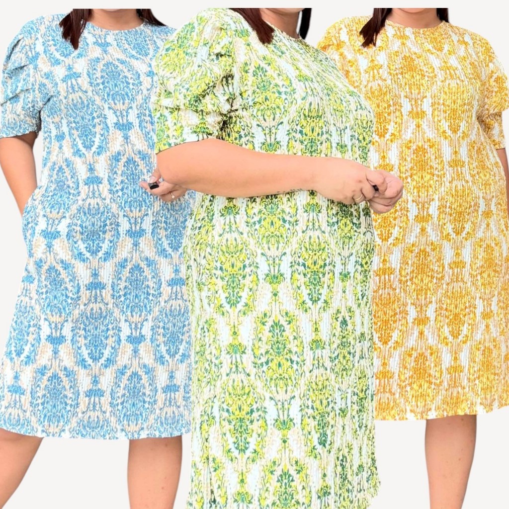 Ingrid Plus Size XL - 2XL with Pocket Puff Sleeve Bark Crepe Round Neck ...