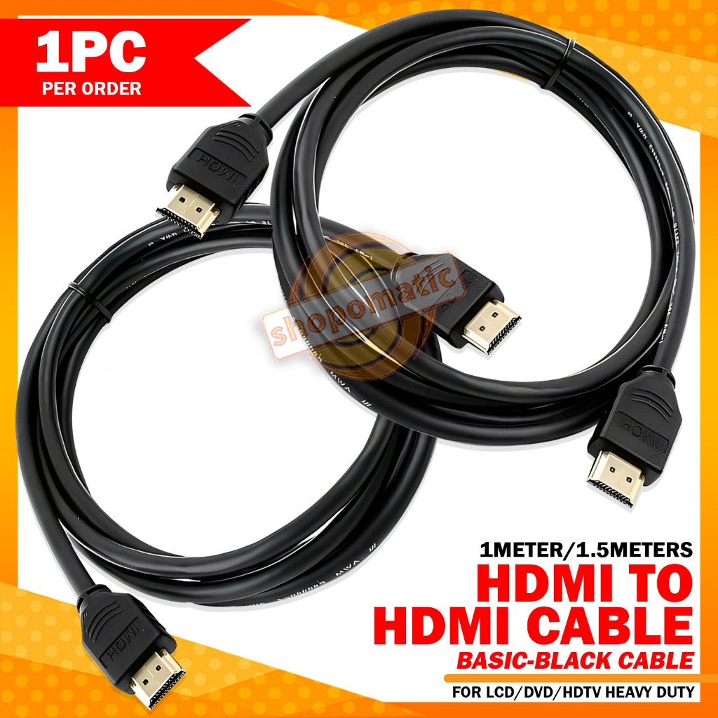 High Speed HDMI Cable 1M/1.5M Black Cable Heavy Duty (BASIC) | Shopee ...
