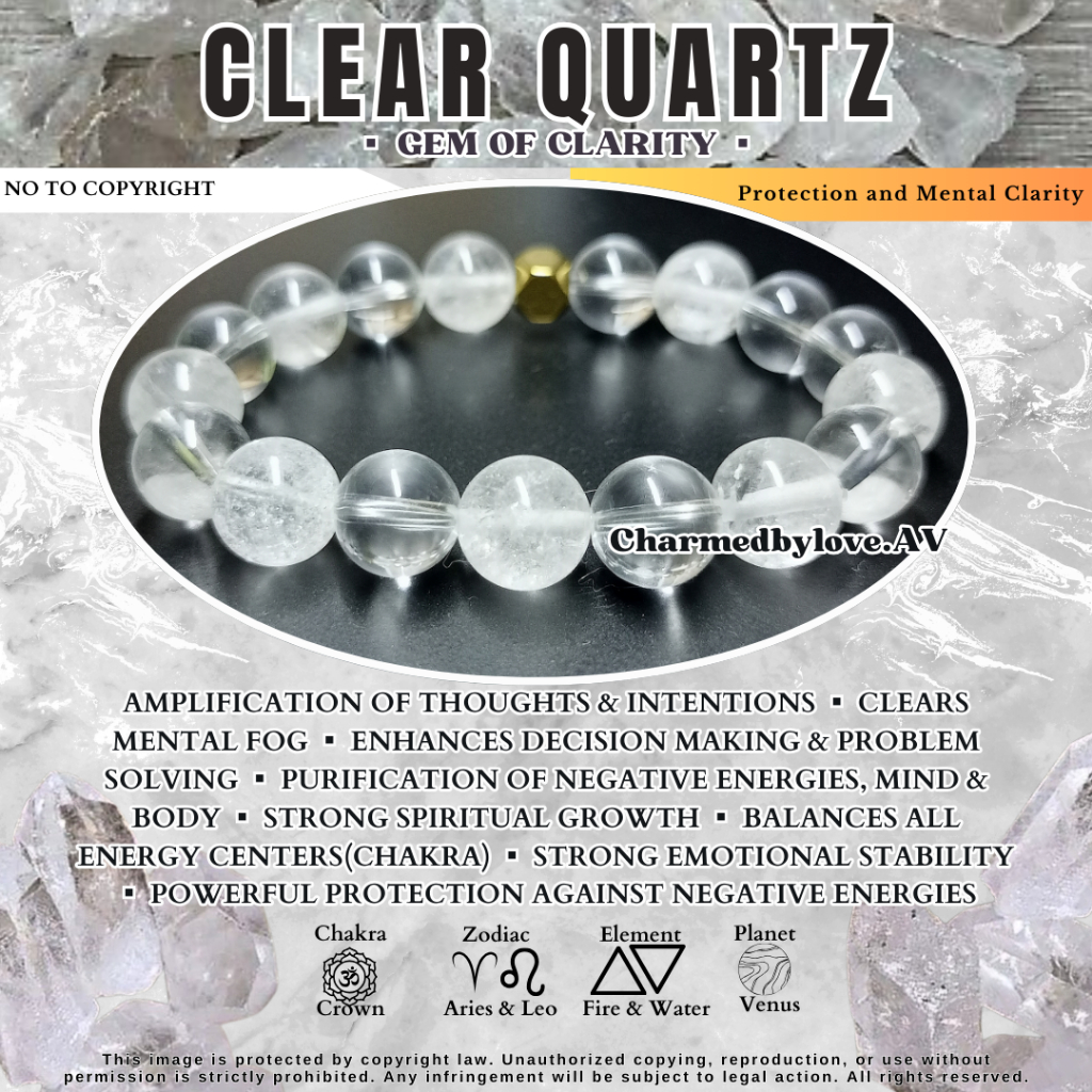 CLEAR QUARTZ BRACELET (100% CHARMED & GENUINE GEMSTONE) WITH GCS GEM ...