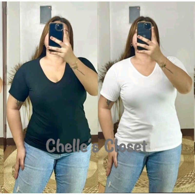 CC-PLUS SIZE V-NECK BLOUSE/COTTON KNITTED | Shopee Philippines