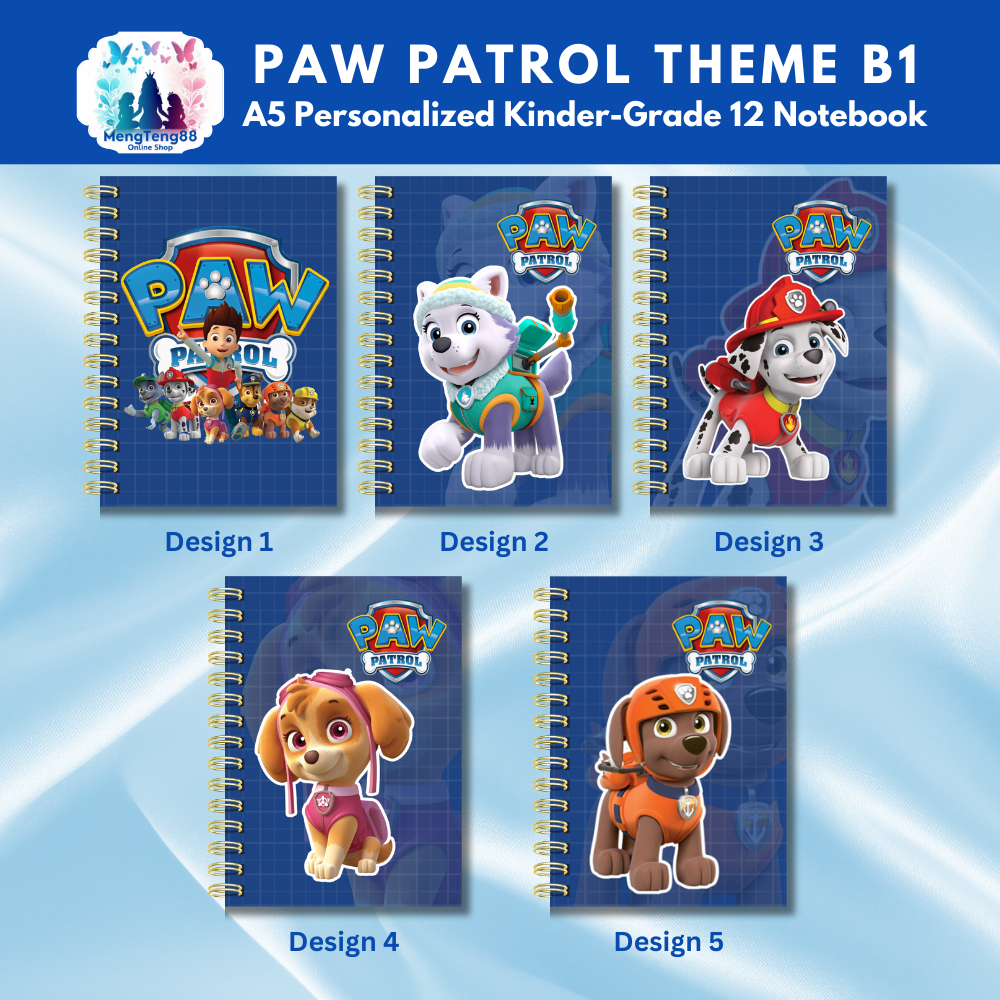 Paw Patrol Theme B1 Personalized Notebook Kinder-Grade 12 A5 (14cm x ...