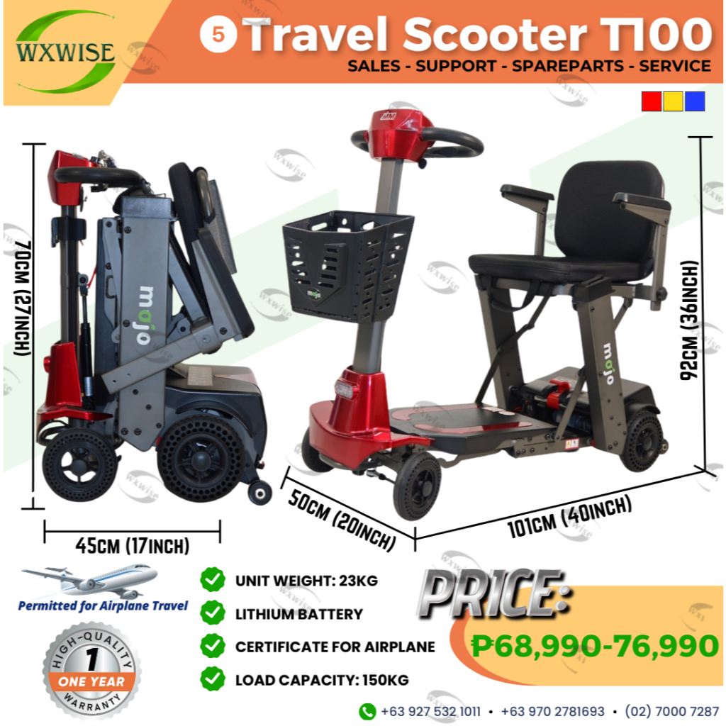 wxwise travel scooter T100 elderly battery mobility scooter foldable 4 ...