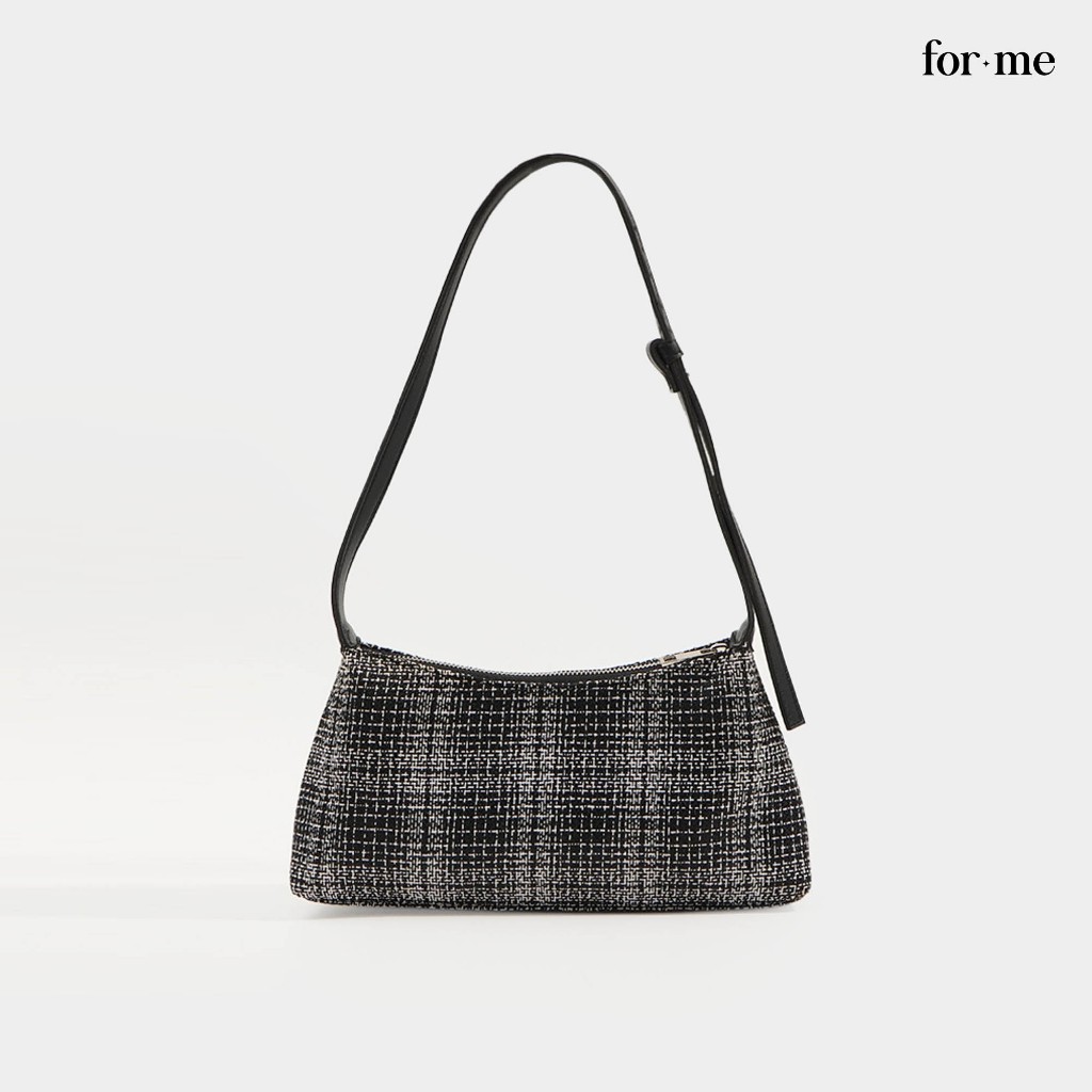 ForMe Tweed Shoulder Bag With Adjustable Straps For Women (Black ...