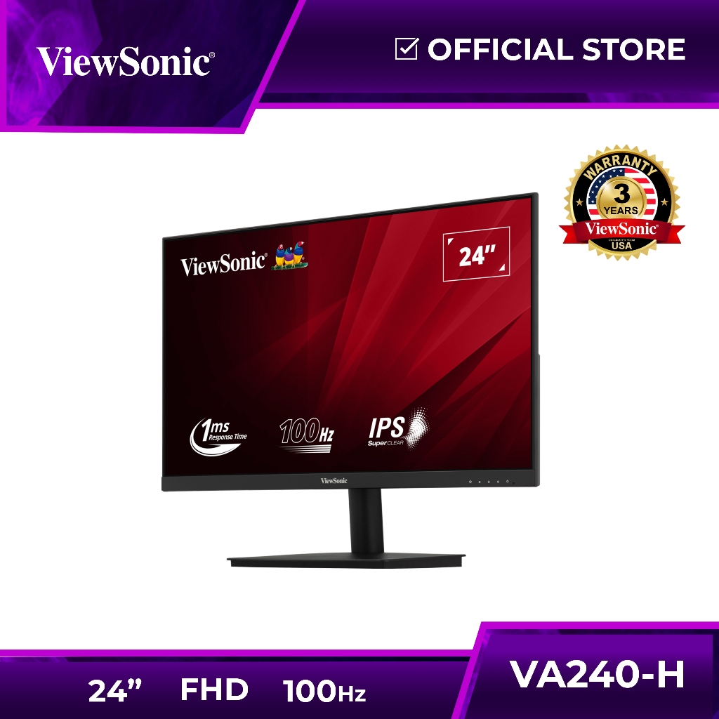 ViewSonic VA240-H 24" FHD 100Hz 1ms IPS Panel Technology Blue Light ...