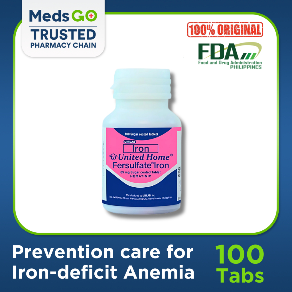 United Home Fersulfate Iron 65mg - 1 Bottle (100 Tablets) | Shopee ...