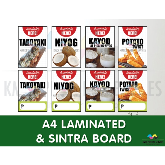 Available Here 4pcs TAKOYAKI, NIYOG, KAYOD, POTATO TWIST Signages ...