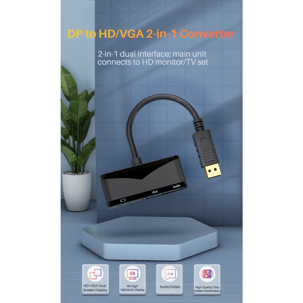 3 in 1 Display port DP to VGA + HDMI interface converter (simultaneous ...