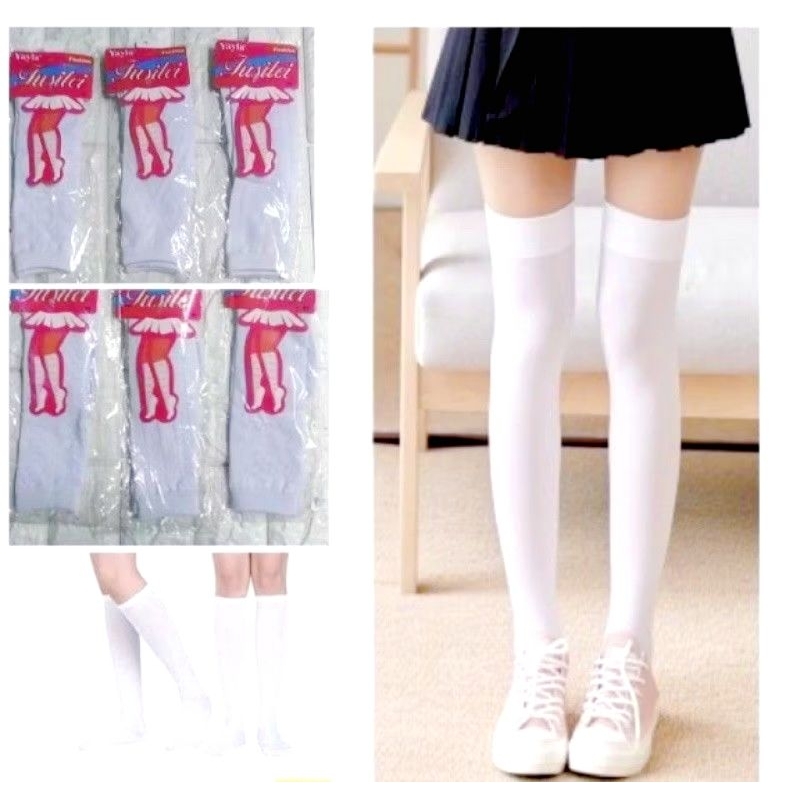 COD 6 Pairs Girls White Knee High Long Socks Children's Student Socks 3 ...