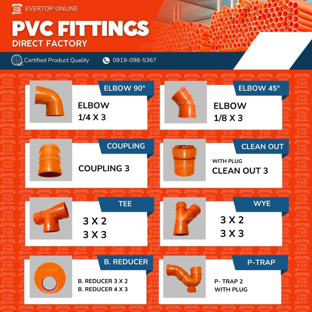 3" Sanitary Pipe PVC Fittings Orange Pipe Elbow, Coupling, Clean out ...