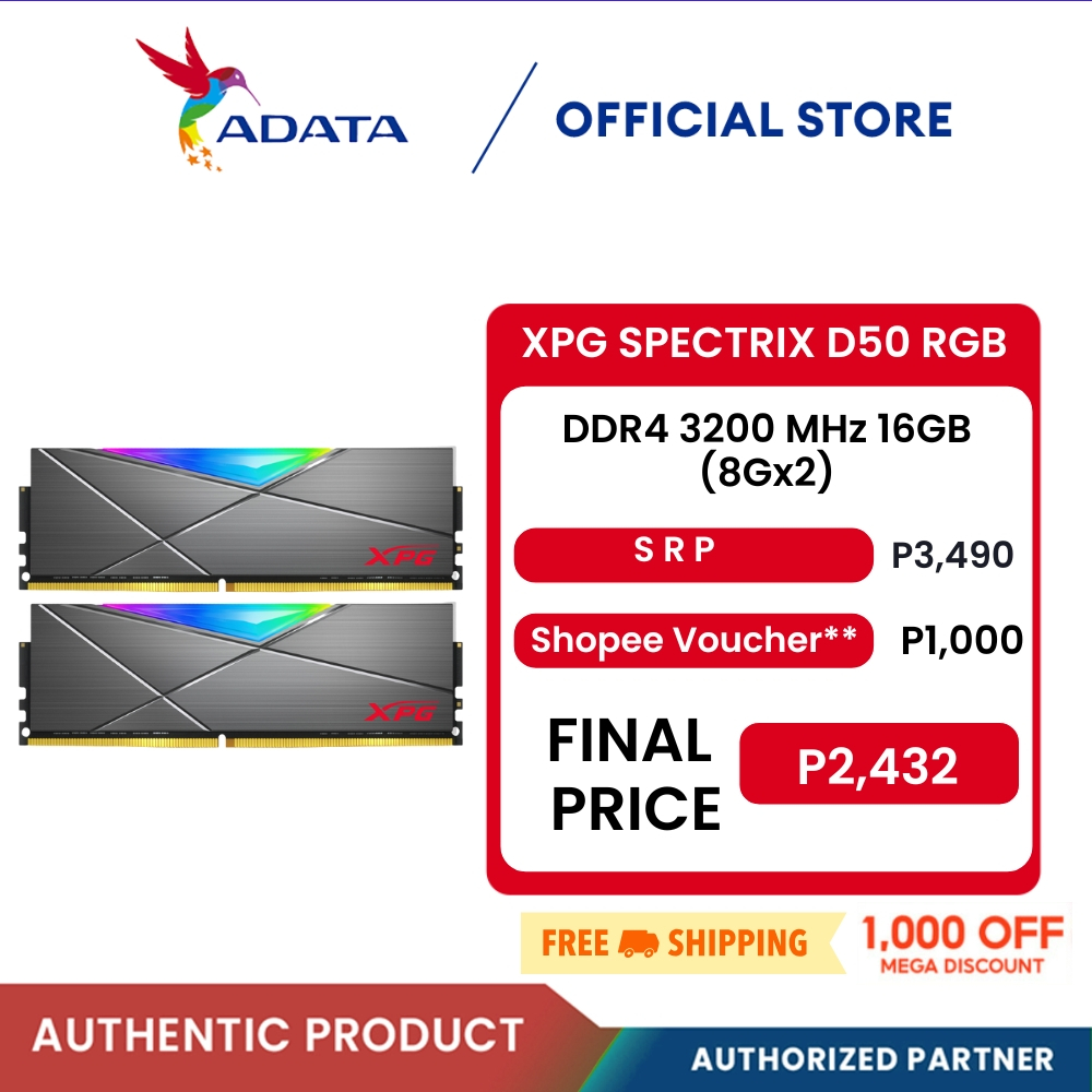 ADATA XPG SPECTRIX D50 RGB DDR4 3200 MHz 16GB (8Gx2) Desktop RAM Kit - TUNGSTEN GREY | Shopee ...