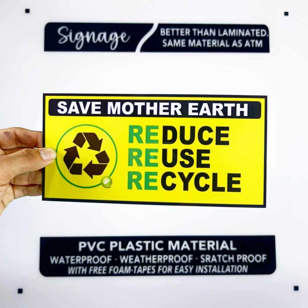 SIGNAGE - REDUCE REUSE RECYCLE - TRASH CAN SIGNAGE - PVC PLASTIC ...