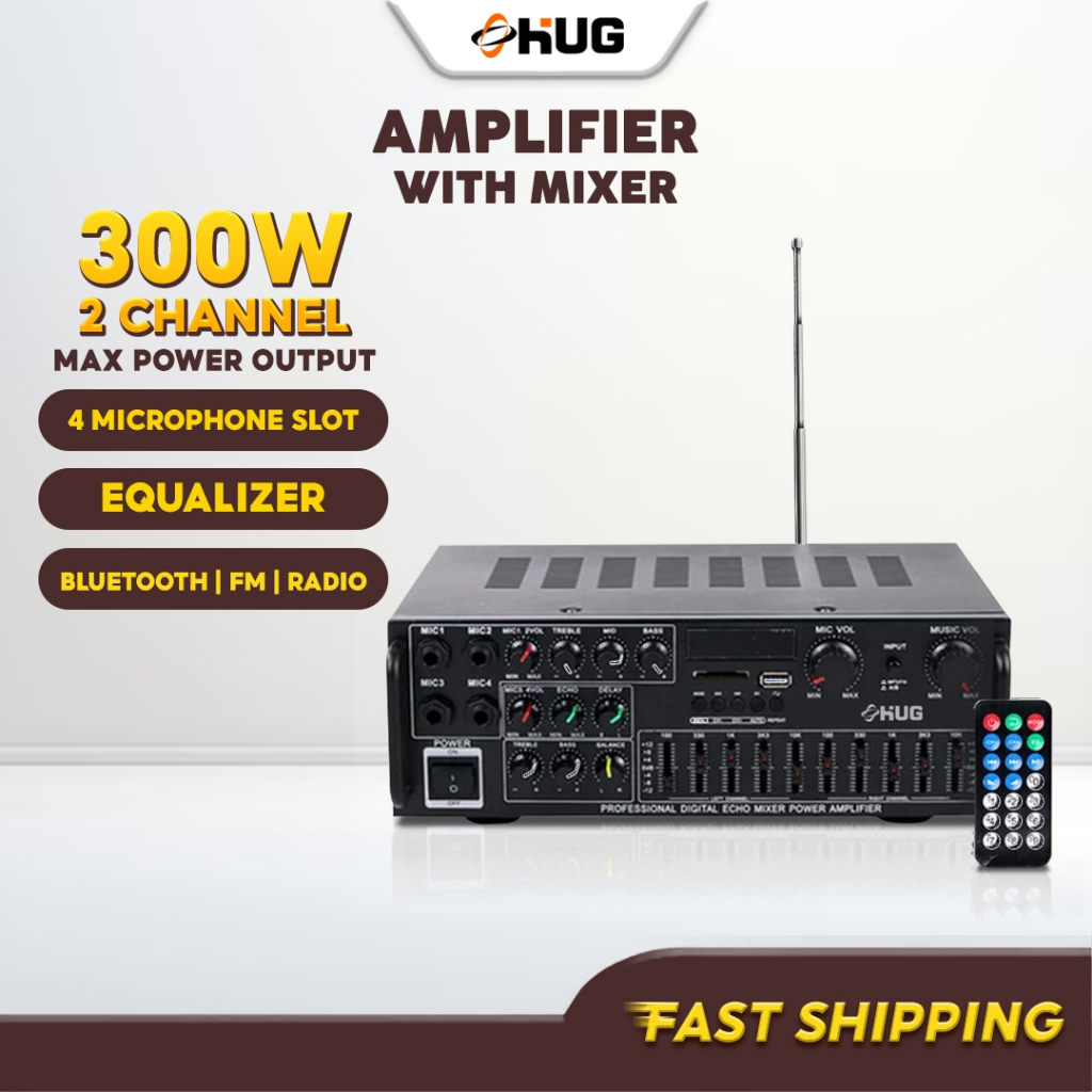 Hug 300 Watts 2 Channel Amplifier With Mixer Equalizer Usb Bluetooth Fm ...