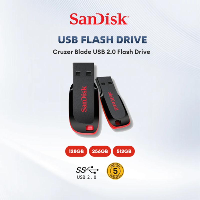Sandisk Cruzer Blade 128GB/256GB/512GB USB 2.0 Flash Drive | Shopee ...