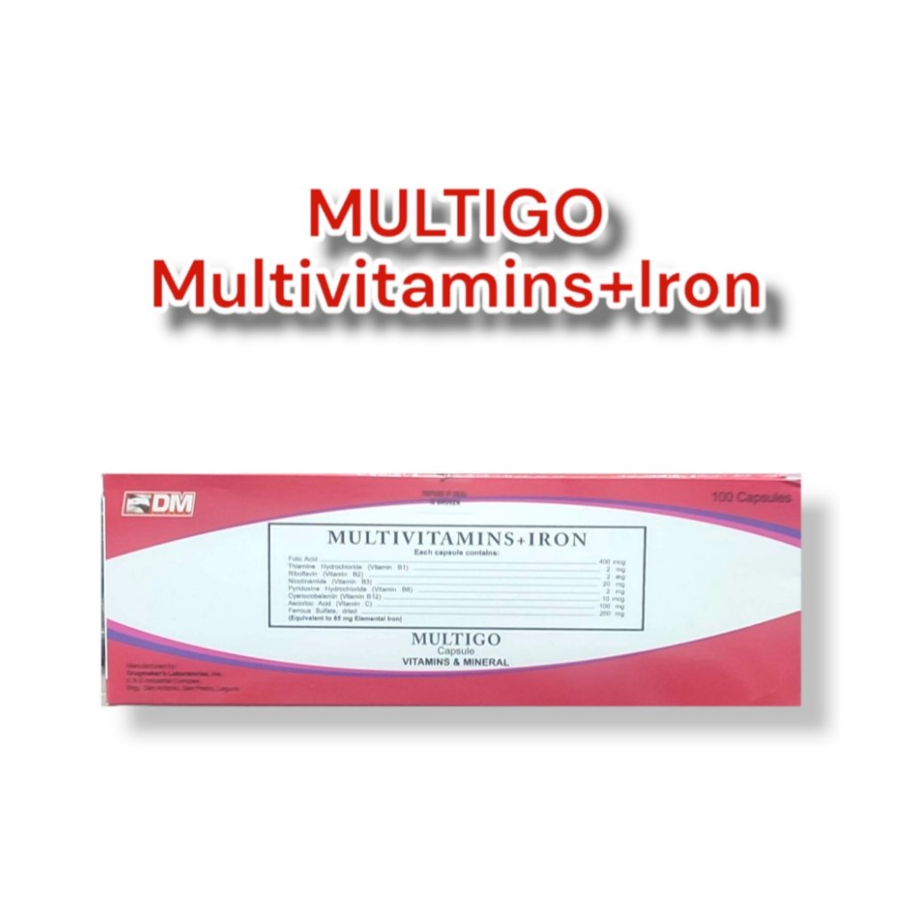 MULTIGO Multivitamins + Iron Capsule by 100's/box | Shopee Philippines