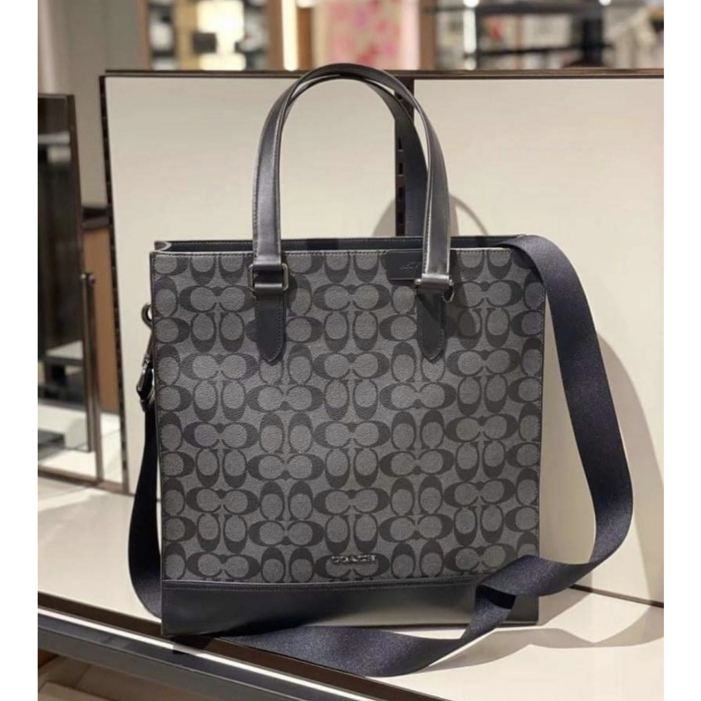 C.O.A.C.H C3232 Graham Structured Zip Tote in Charcoal Signature Coated ...