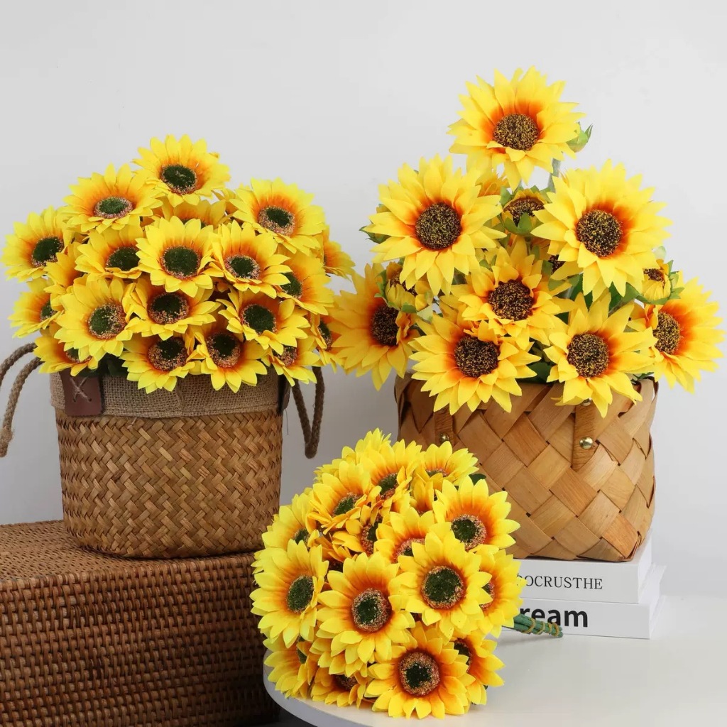 7 heads Sunflower Bouquet Simulation Artificial Flowers Plant Silk ...