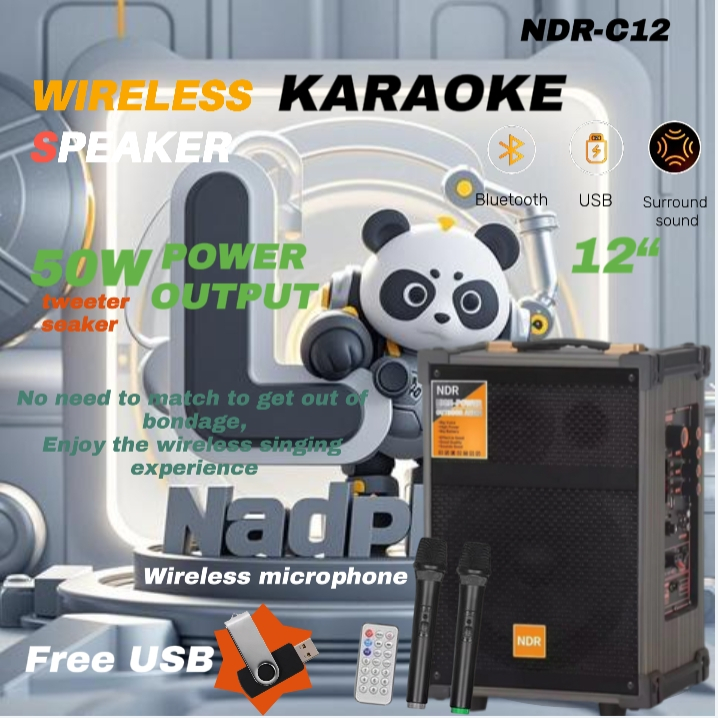 NDR- C12 / NDR-C8 Rechargeable Amplifier Speaker Wood Trolley Bluetooth Speaker With 2 Wireless ...