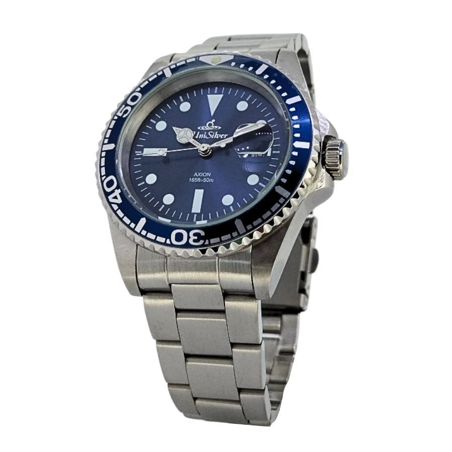 UniSilver TIME Men's Silver / Metalic Blue Analog Stainless steel watch ...