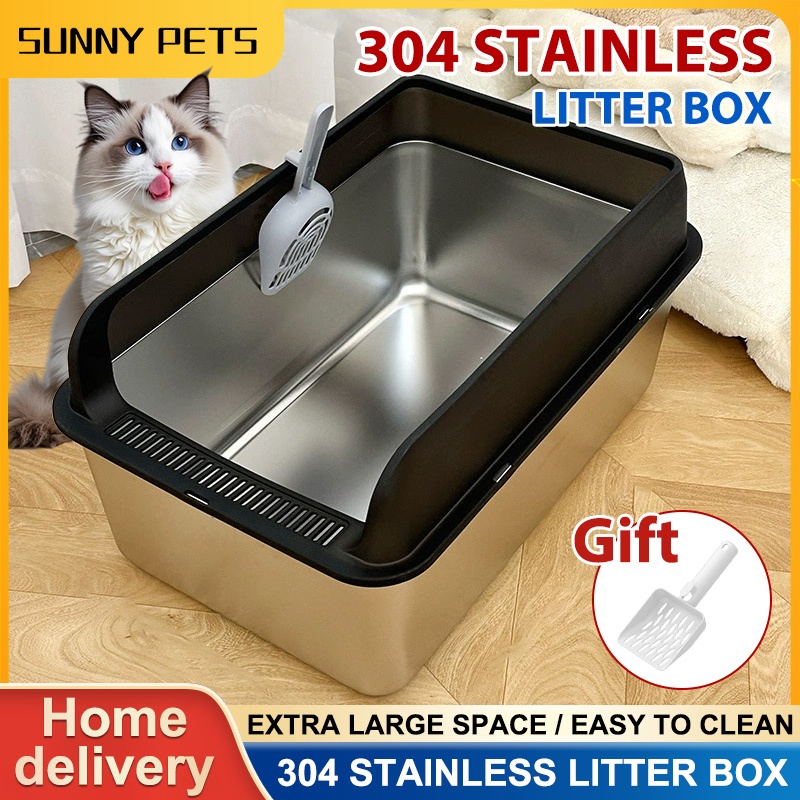 Stainless Steel Cat Litter Box With Sifter Scoop Enclosed Extra Large ...