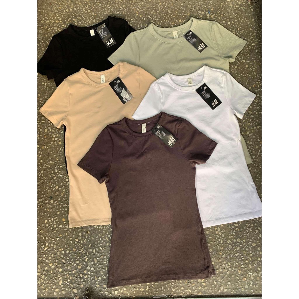 H$M Basic Shirt Full Length Soft Cotton Ribbed Fabric | Regular Sizing (XS-XL) | Shopee Philippines