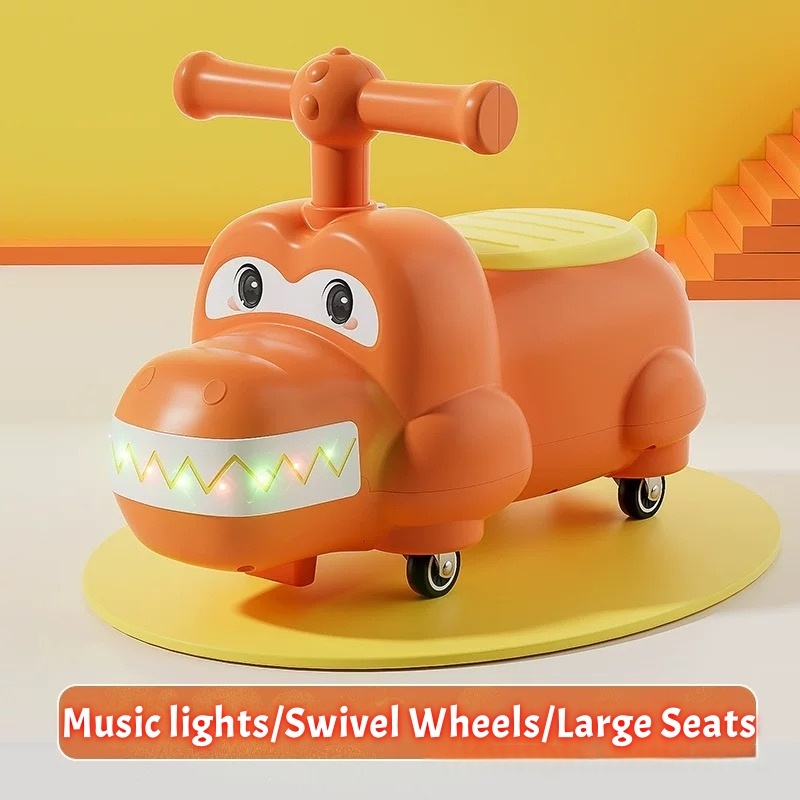 1-3Y Croco Twisting Car Ride-On Toy LED Music, Swivel Wheels & Non-Slip ...