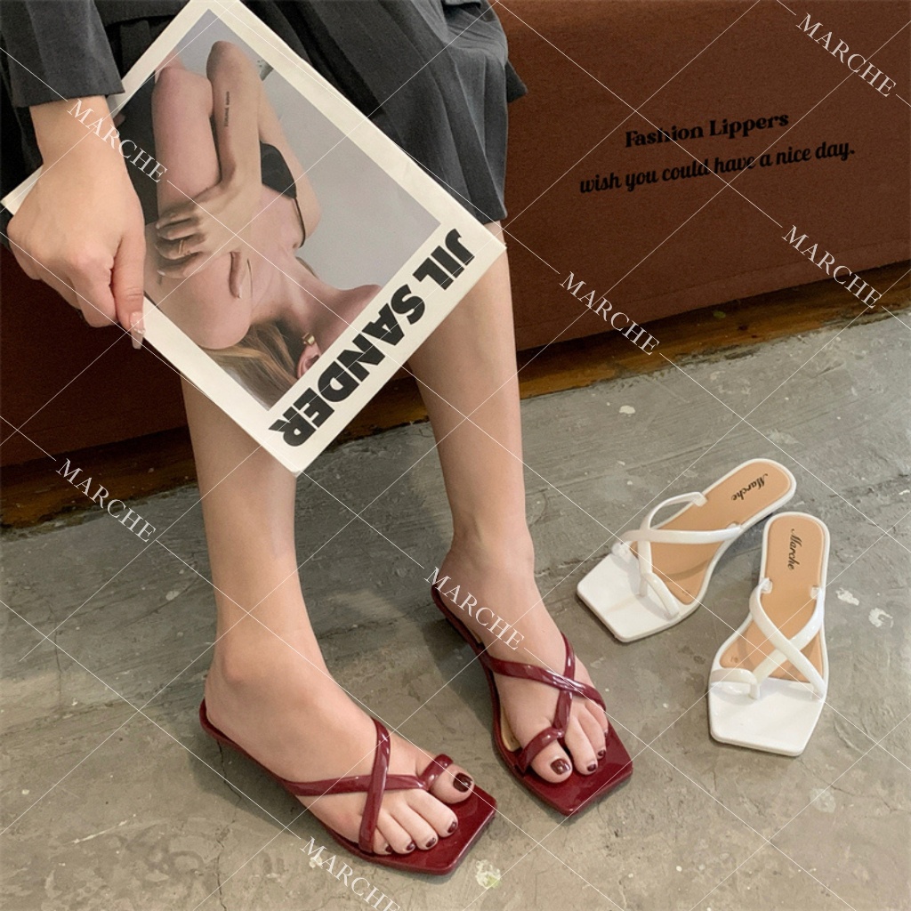 Marche New Classy Heel Jelly Rubber Sandals One Finger Toe Thin Strap ...