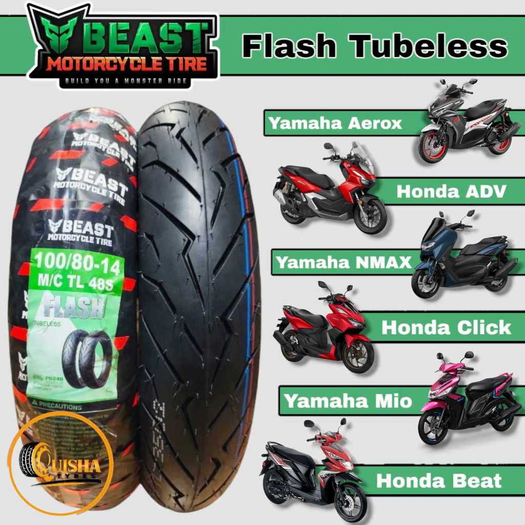 BEAST TIRE FLASH TUBELESS SIZE 13 & 14 FOR NMAX, CLICK, BEAT, AEROX ...