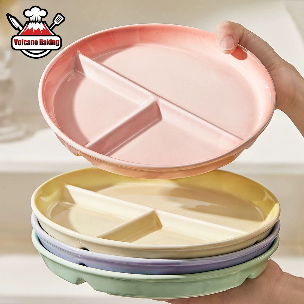 Wheat Plastic Grids Plate Round Gridded Dinner Plate Thick Durable ...