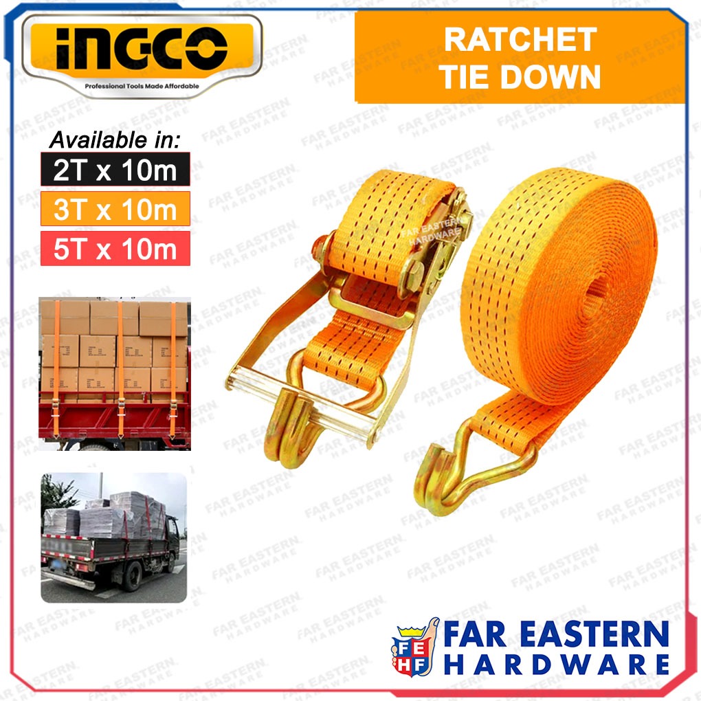 INGCO Ratchet Tie Down Straps w/ Hook 2T | 3T | 5T INHT | Shopee ...