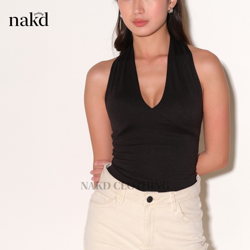 NAKD FASHION FIA BASIC COTTON SPANDEX SEXY V NECK HALTER BACKLESS DAILY CASUAL SUMMER TOP 6016 ...