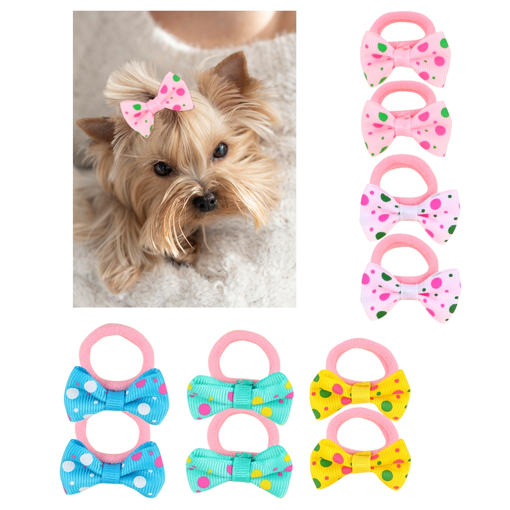 10Pcs/set Colorful Polka Dot Bows Hair Ties Small Cute Pet Dog Cat Hair ...