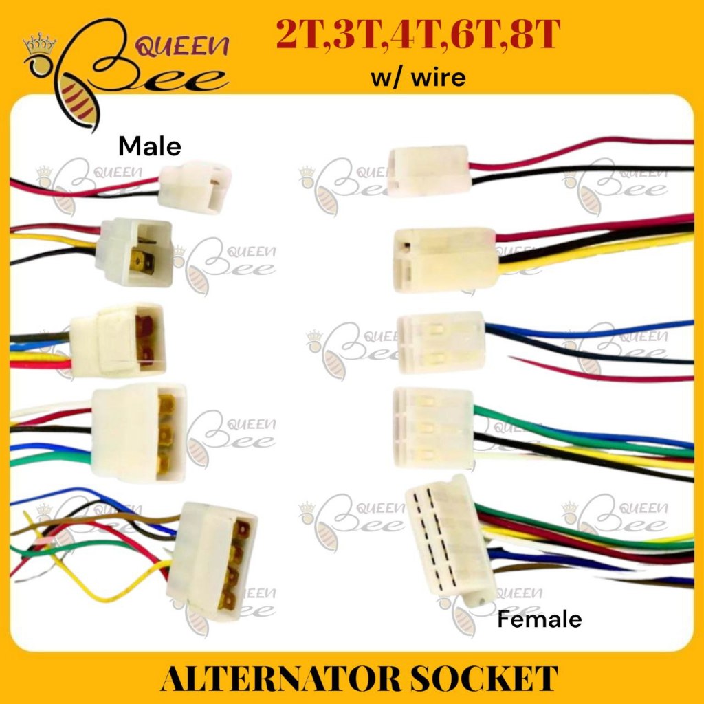 QUEENBEE MALE/FEMALE ALTERNATOR SOCKET WITH WIRE W/O WIRE 2PIN 3PIN ...