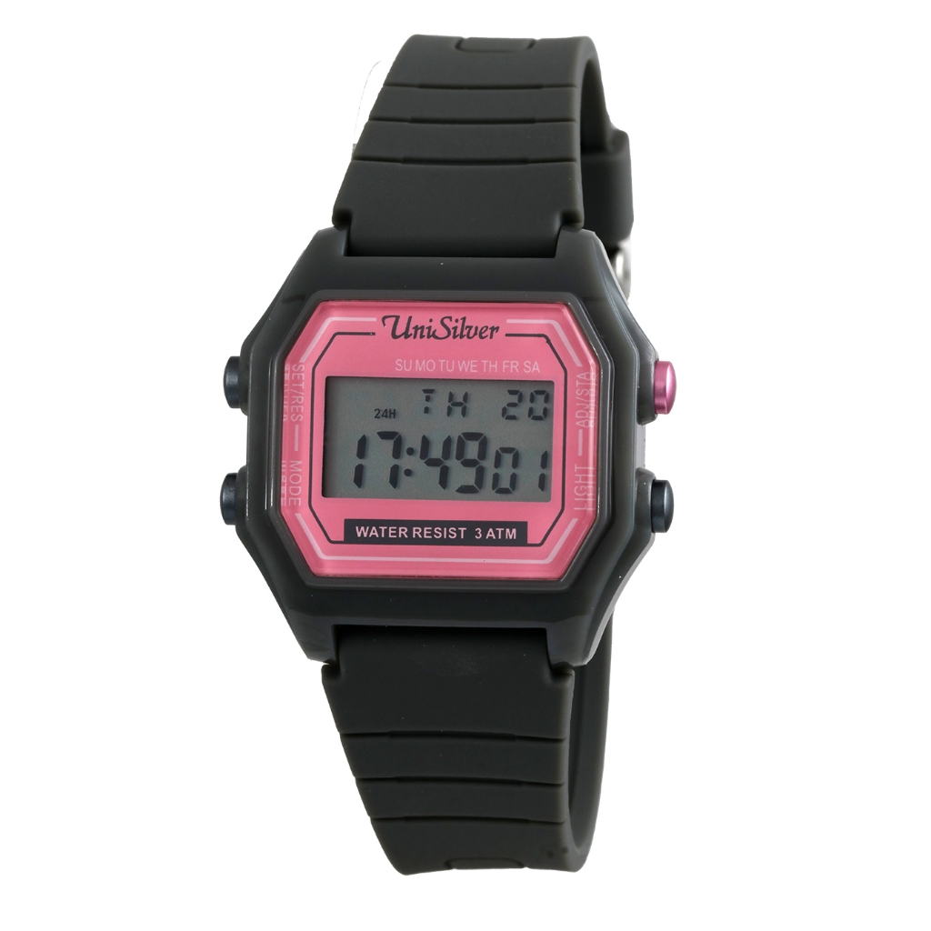 UniSilver TIME Men's (Unisex) ALL Gray with Pink Digital Rubber Watch ...
