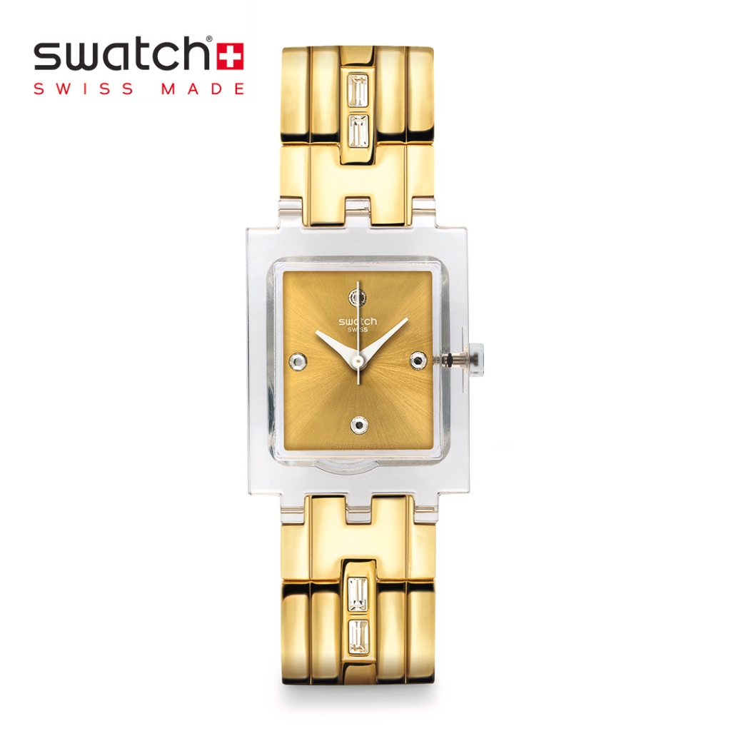Swatch Lady White Barrette SUBK151G Gold Stainless Steel Strap Watch ...