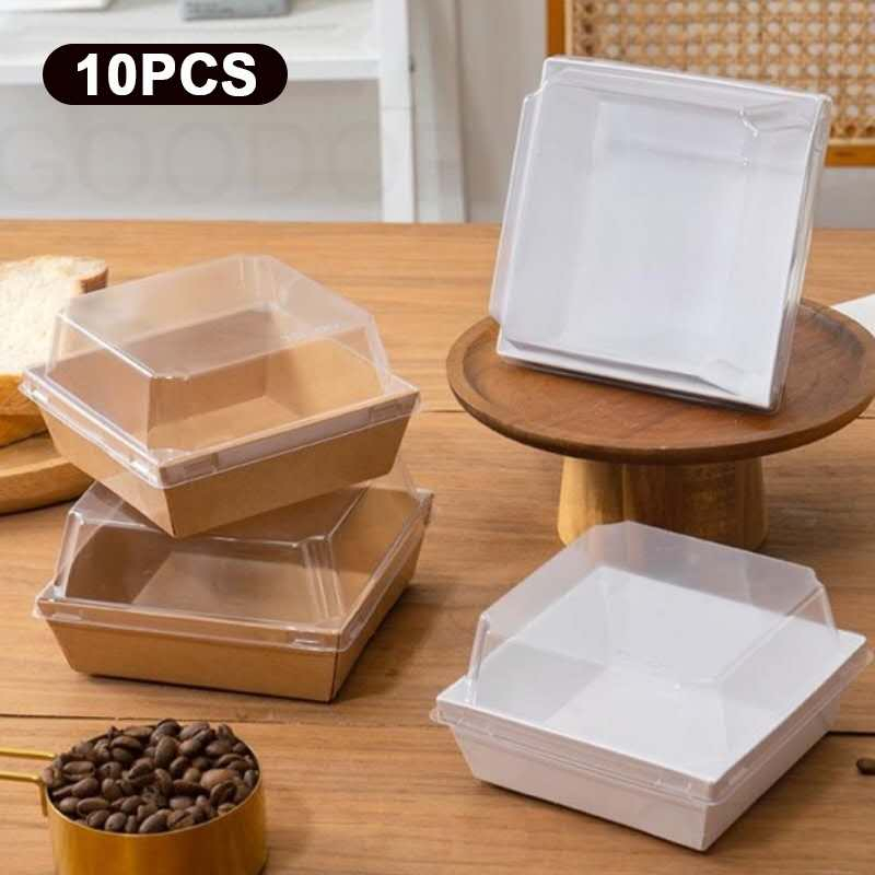 10PCS Kraft Sushi Tray Sandwich Box Pastry Dessert Box Sandwich Clear ...