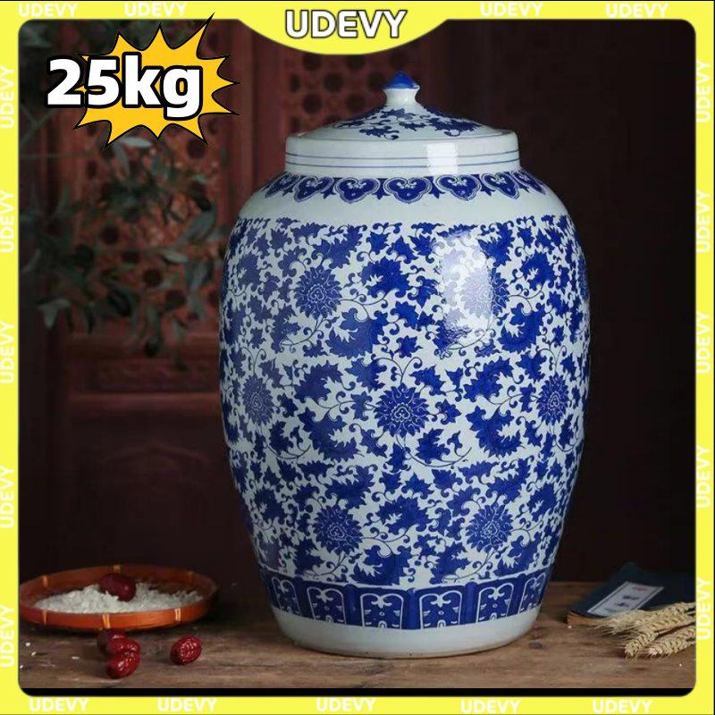 25kg Ceramic rice storage container 50KG/10kilos porcelain clay jar ...