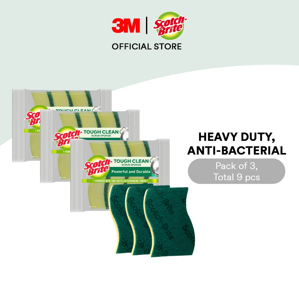 [BUNDLE OF 3] 3M™ Scotch-Brite® Tough Clean Antibacterial Scrub Sponges ...