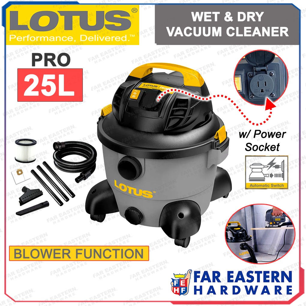 LOTUS Wet and Dry Vacuum Cleaner PRO 25L with Power Socket & Blower 69 ...