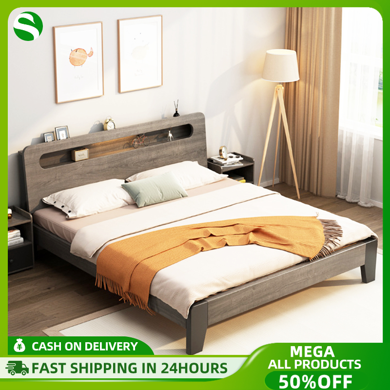 Solid Wood Bed 2M King Bed Double Bed Family Single Double Bed | Shopee ...